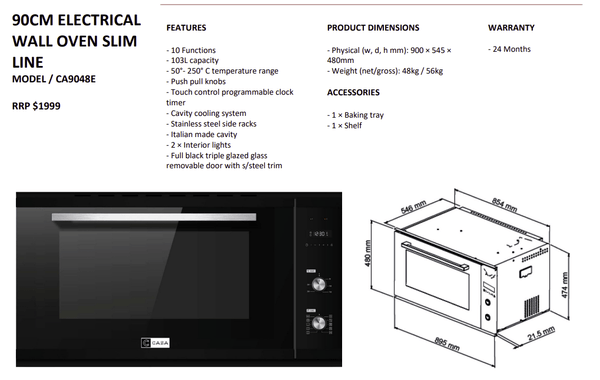 90cm Black Underbench Oven | Large Capacity, 10 Functions - Designed ...