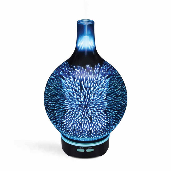 Mirror Glass Ultrasonic Aroma Diffuser 100ml with 3D Fireworks LED Nig ...