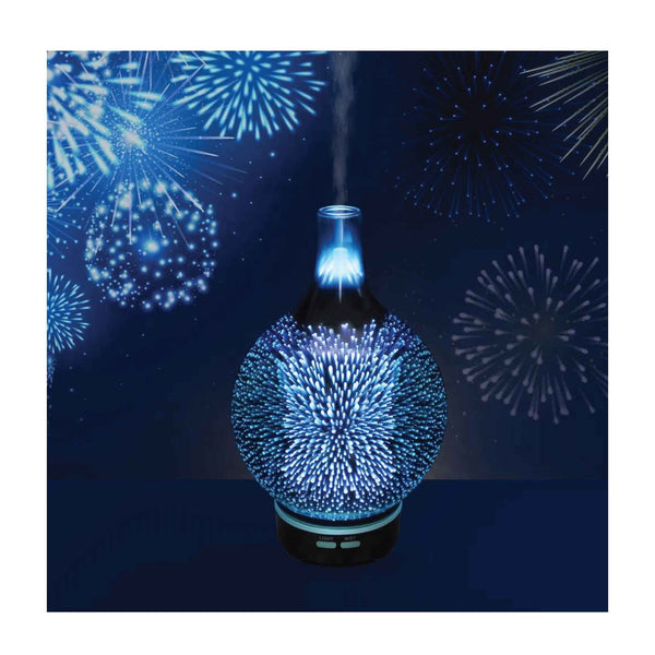 Mirror Glass Ultrasonic Aroma Diffuser 100ml with 3D Fireworks LED Nig ...